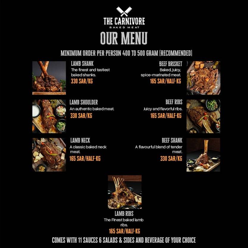 Menu at The Carnivore Restaurant, Riyadh