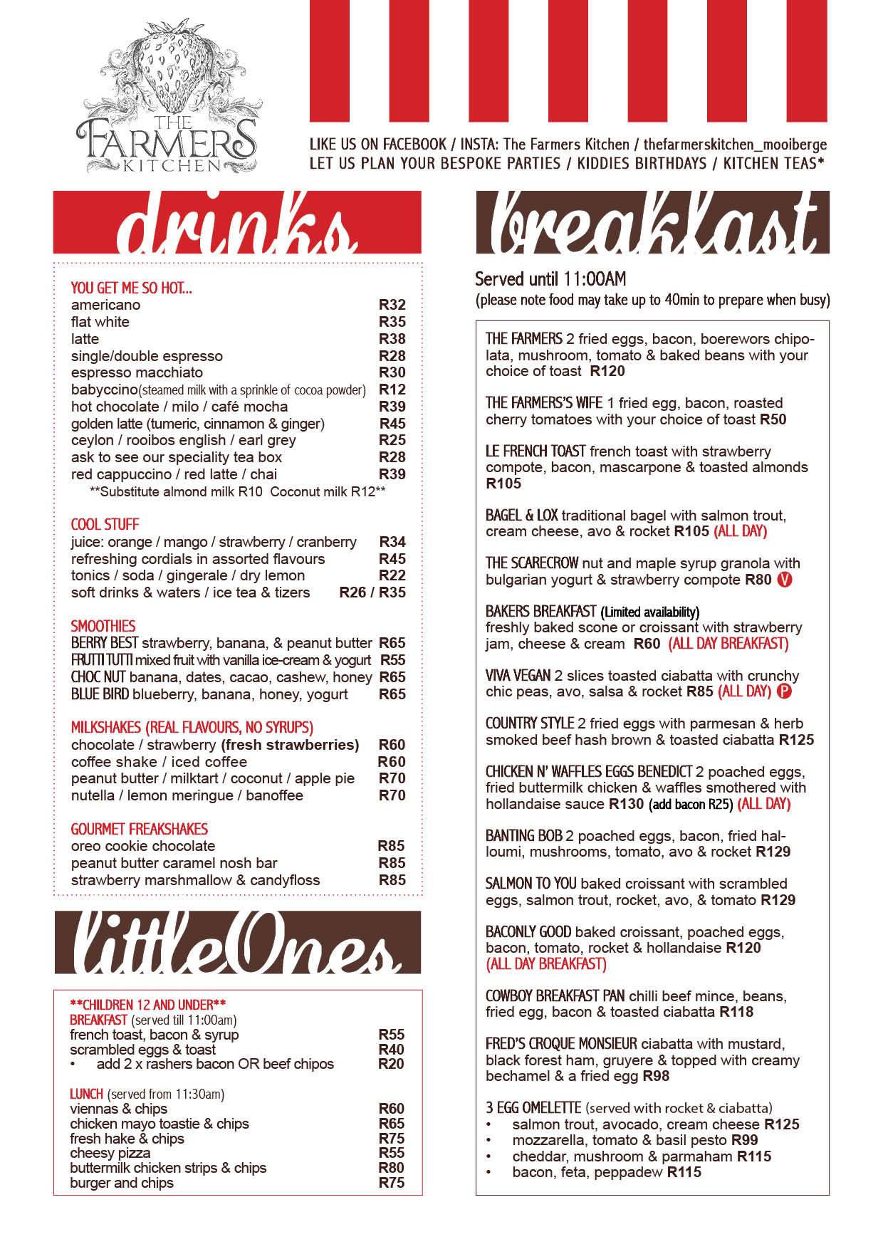 Menu at Thirsty Scarecrow pub & bar, Stellenbosch