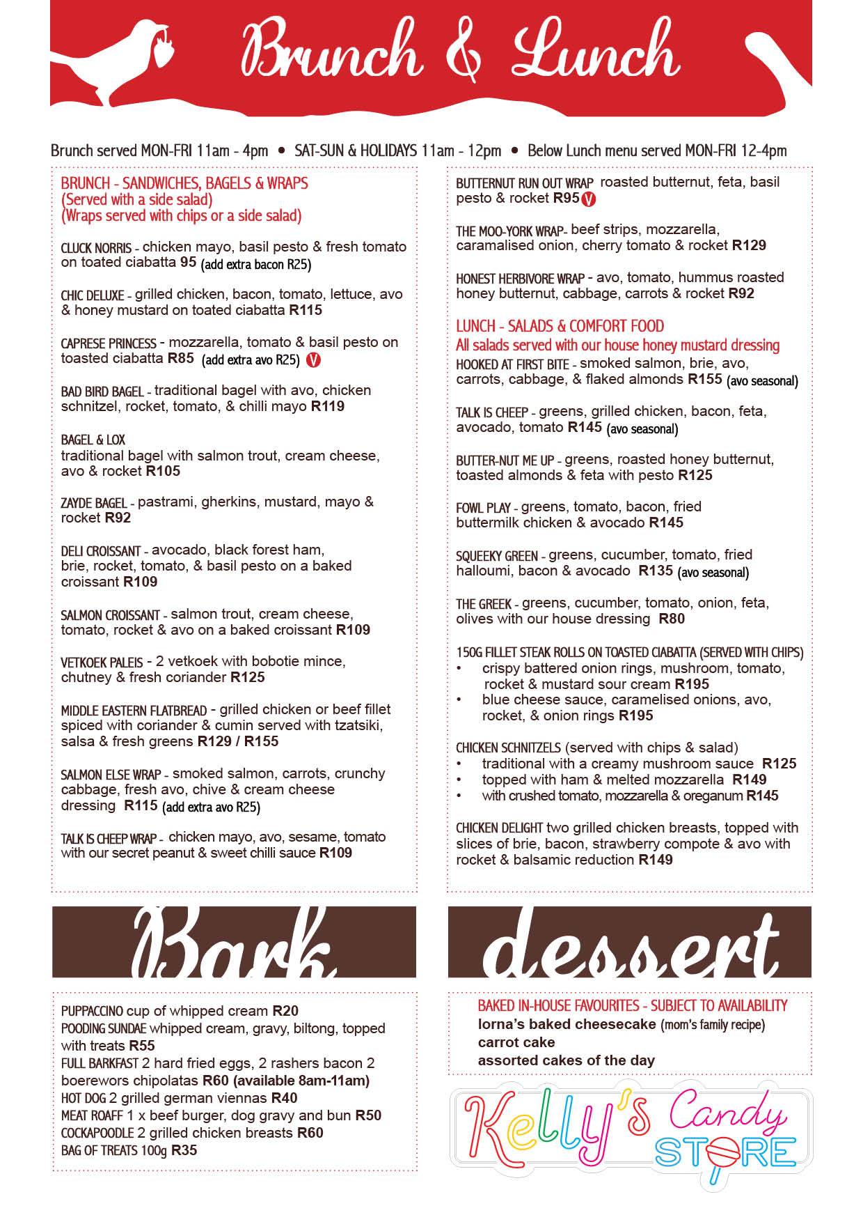 Menu at Thirsty Scarecrow pub & bar, Stellenbosch
