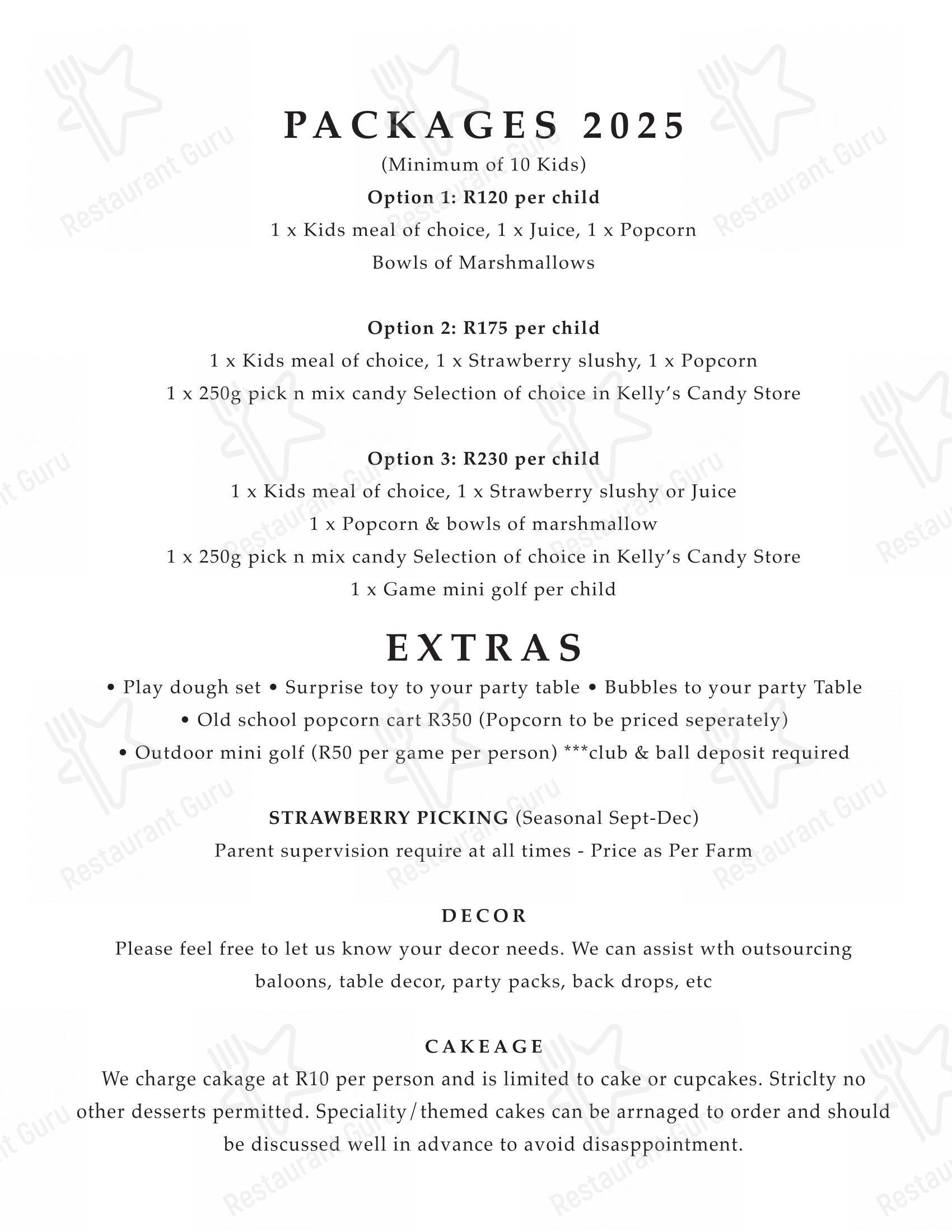 Menu at Thirsty Scarecrow restaurant, Stellenbosch