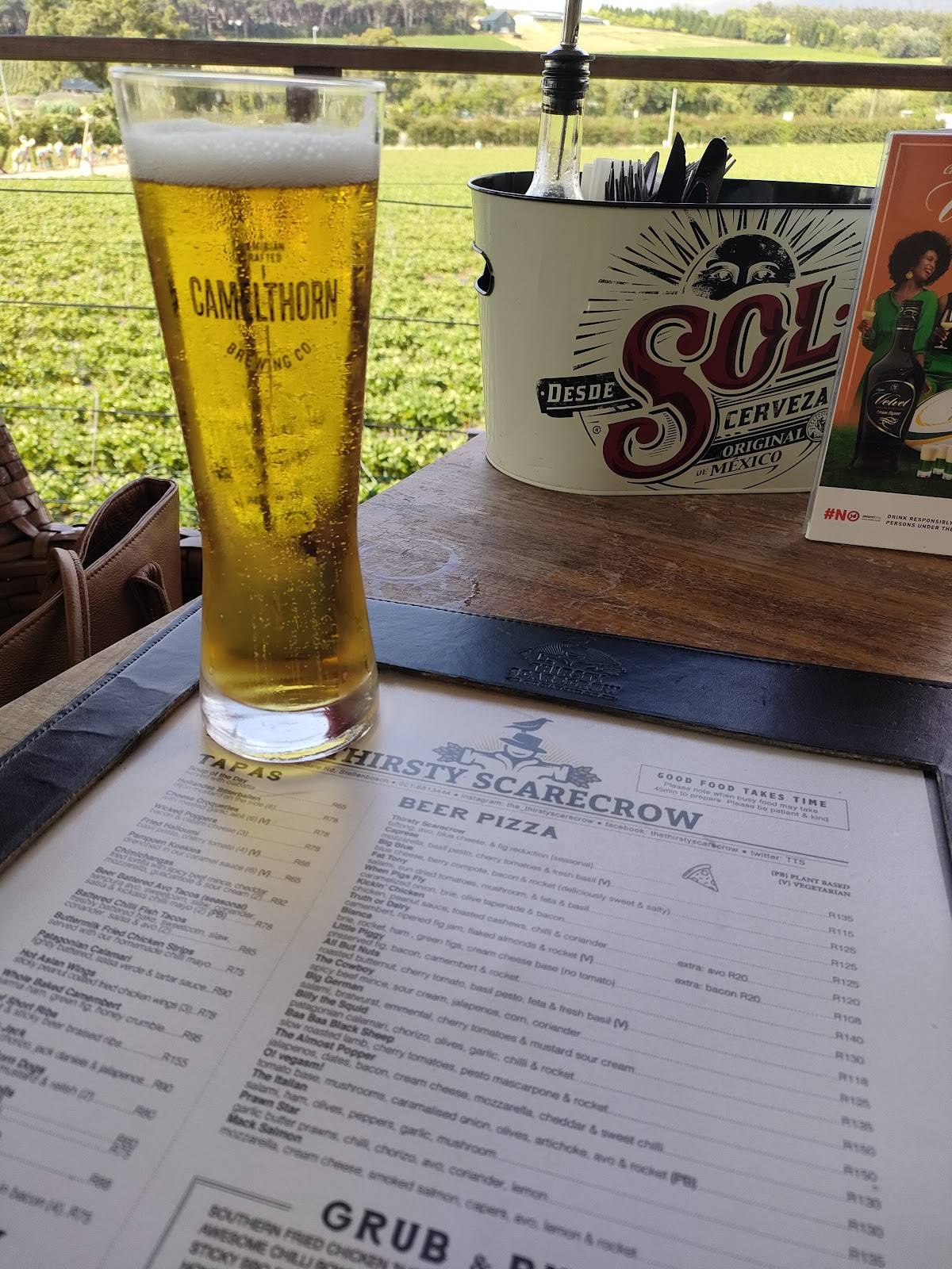 Menu at Thirsty Scarecrow pub & bar, Stellenbosch