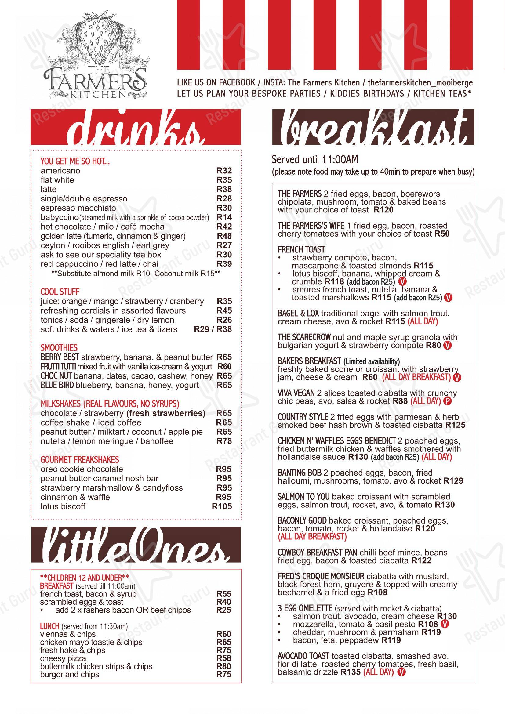 Menu at Thirsty Scarecrow restaurant, Stellenbosch