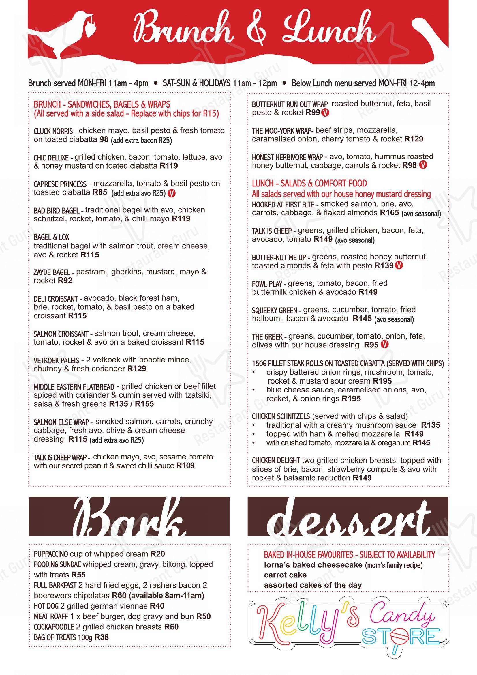 Menu at Thirsty Scarecrow restaurant, Stellenbosch