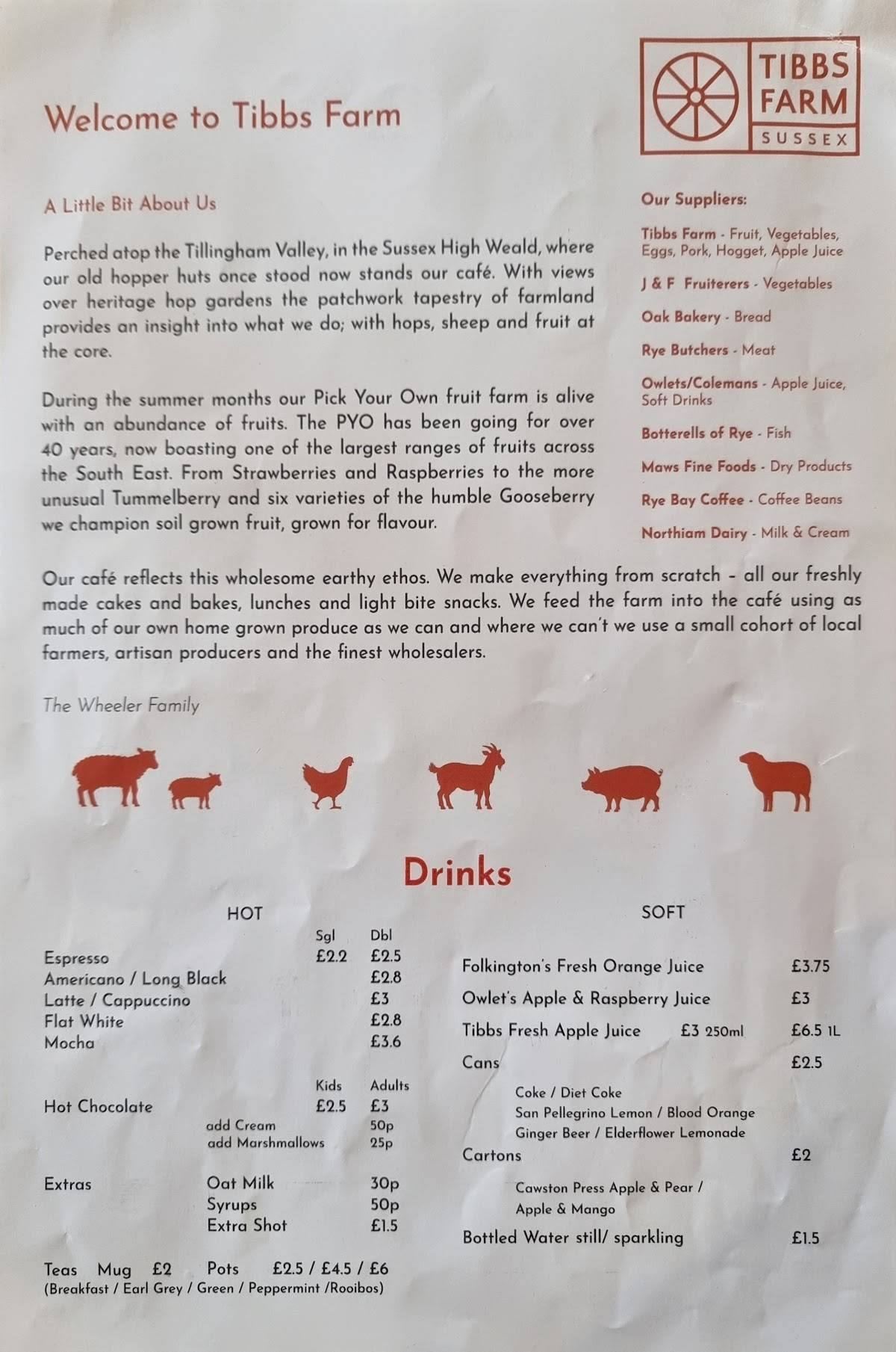 Menu at Tibbs Farm Cafe, Udimore