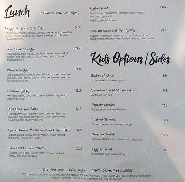 Menu at Tick Tok restaurant, Williamstown