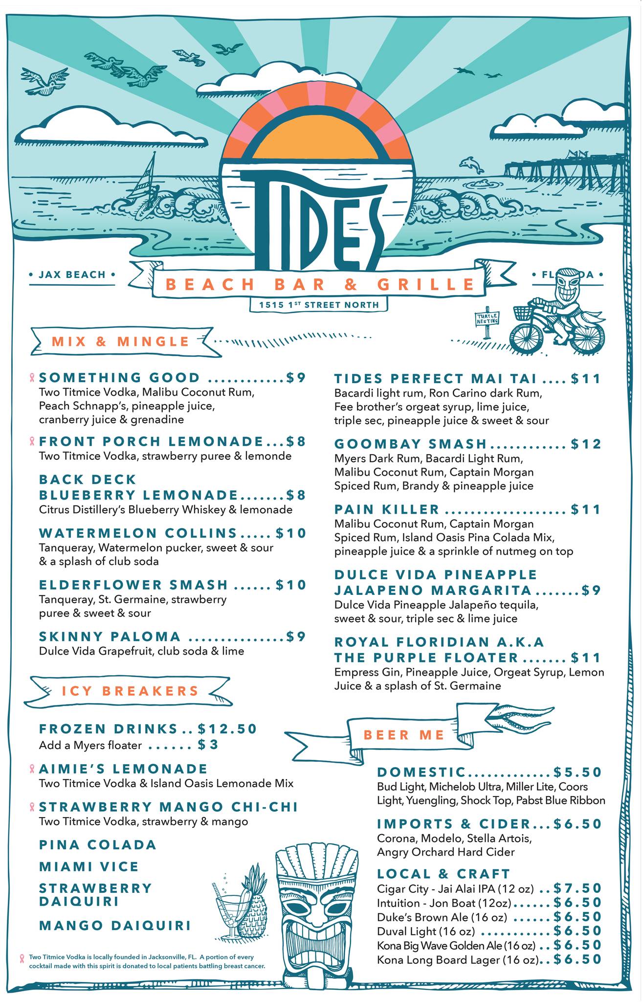 Menu at Tides Beach Bar and Grille, Jacksonville Beach