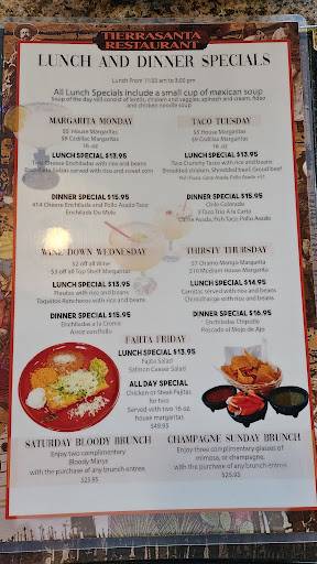 Menu at Tierra Santa Mexican Restaurant, San Diego, Santo Rd Suite E & F