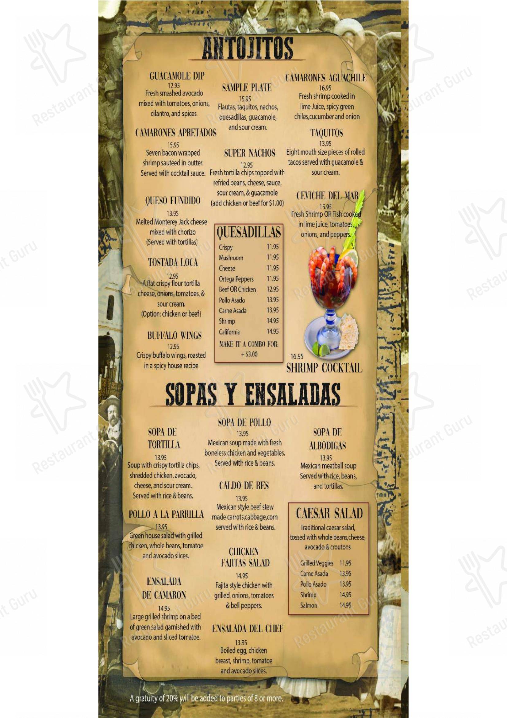 Menu at Tierra Santa Mexican Restaurant, San Diego, Santo Rd Suite E & F