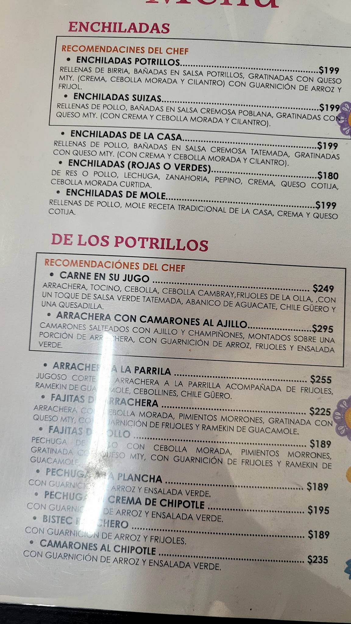 Carta de Potrillos Restaurante - Suc. Pinos, Tijuana
