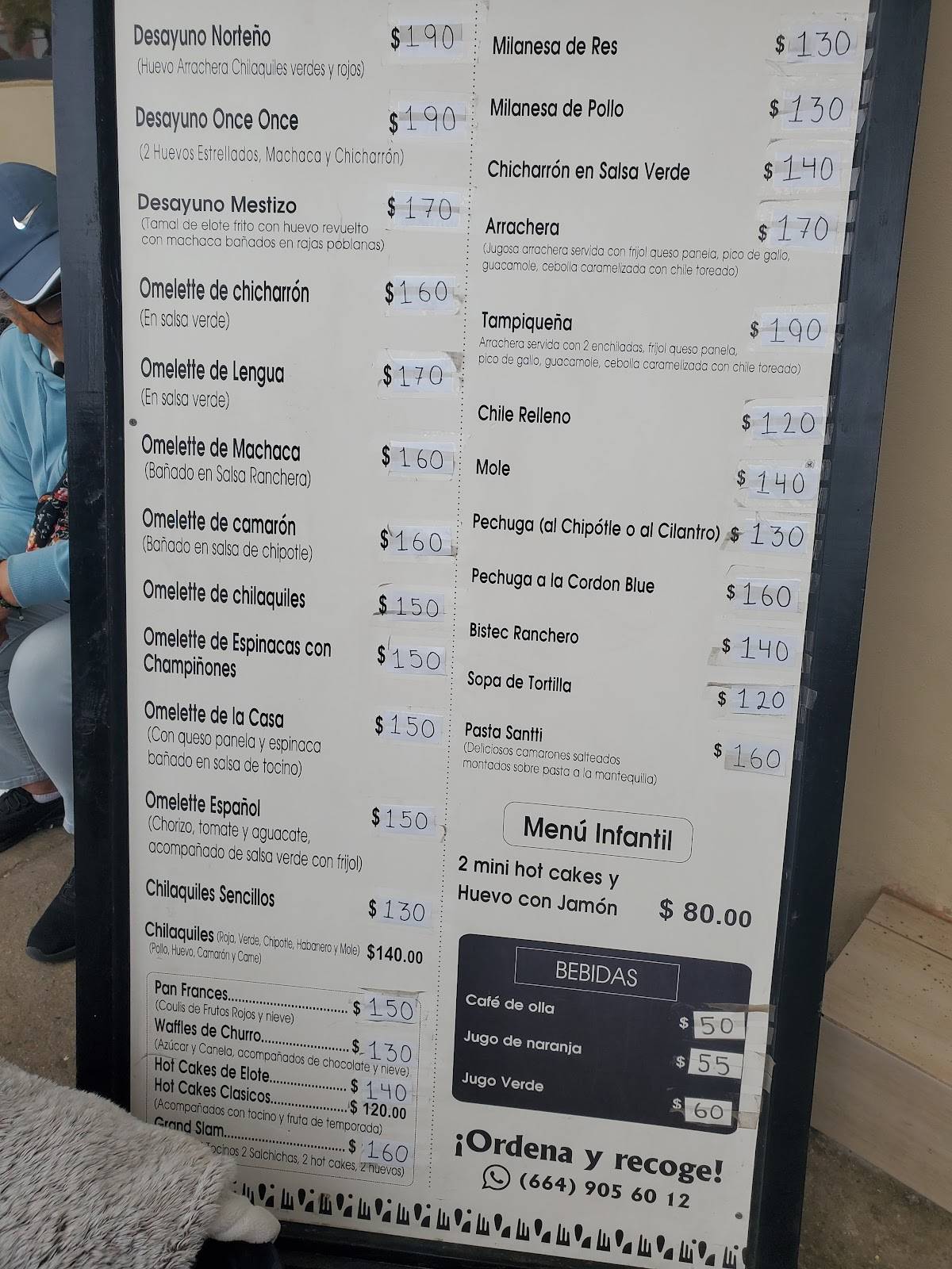 Carta de Once Once Restaurant, Tijuana, C. de la Nieve 257