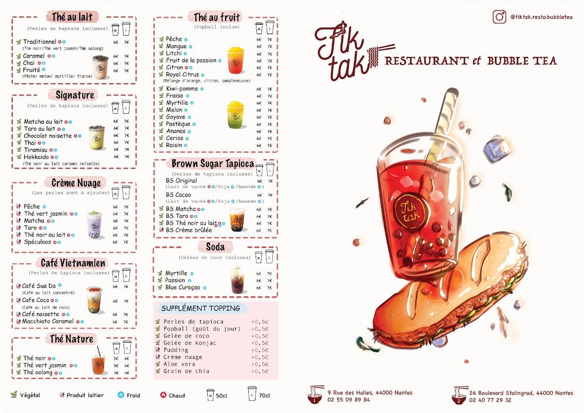 Menu au Tiktak Centre Ville | Restaurant - Bubble Tea, Nantes