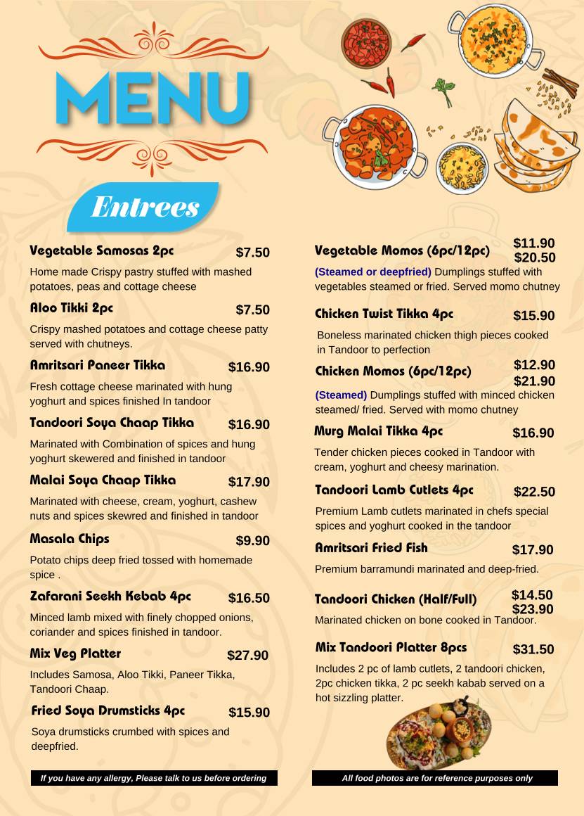 Menu at Tikka Twist indian restaurant- Port Melbourne, Port Melbourne