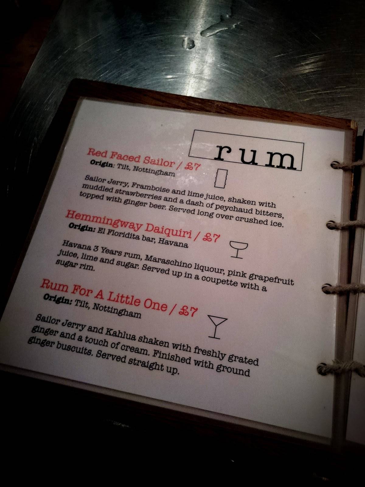 Menu at Tilt pub & bar, Nottingham