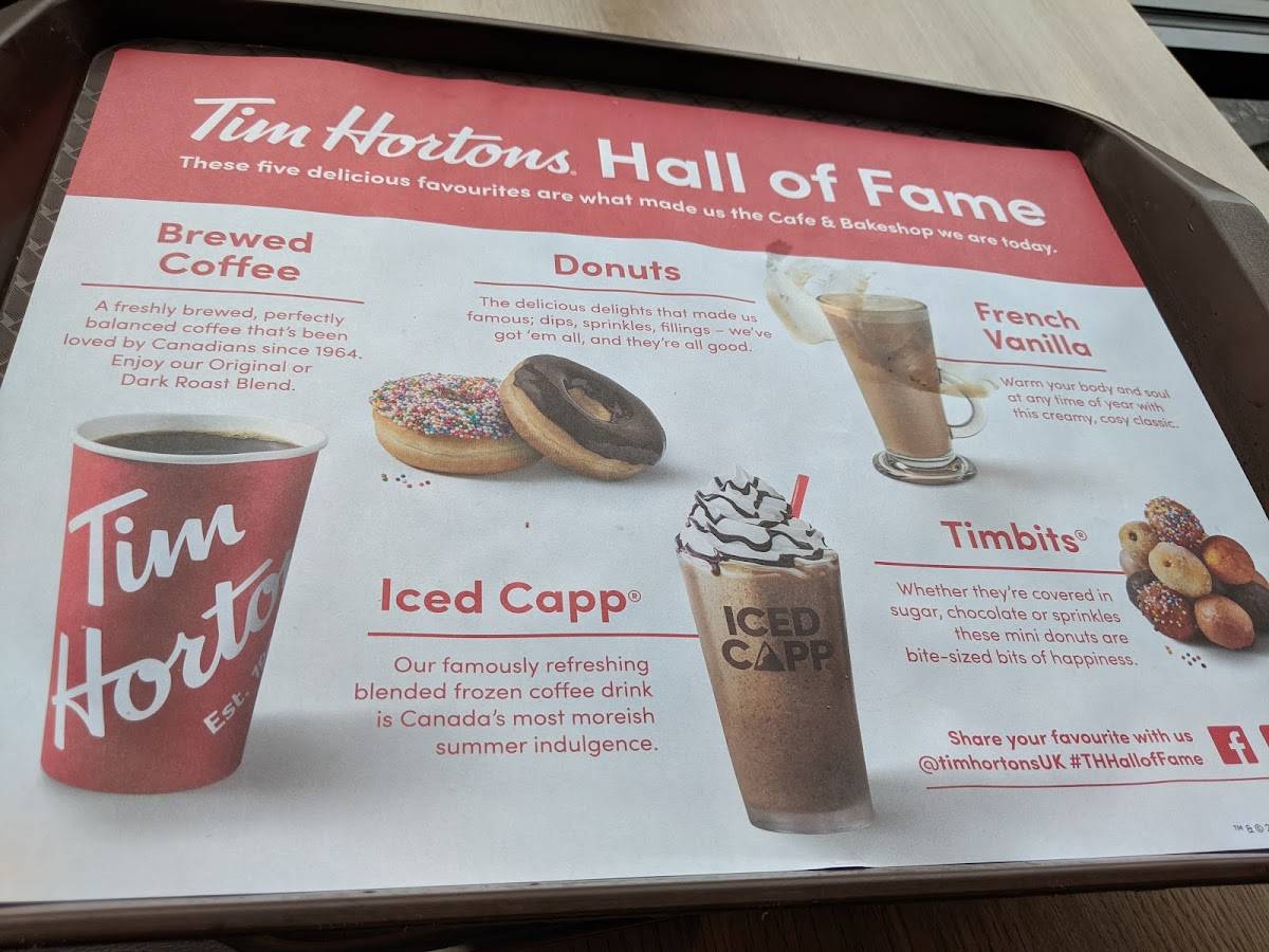 Menu at Tim Hortons restaurant, Larbert