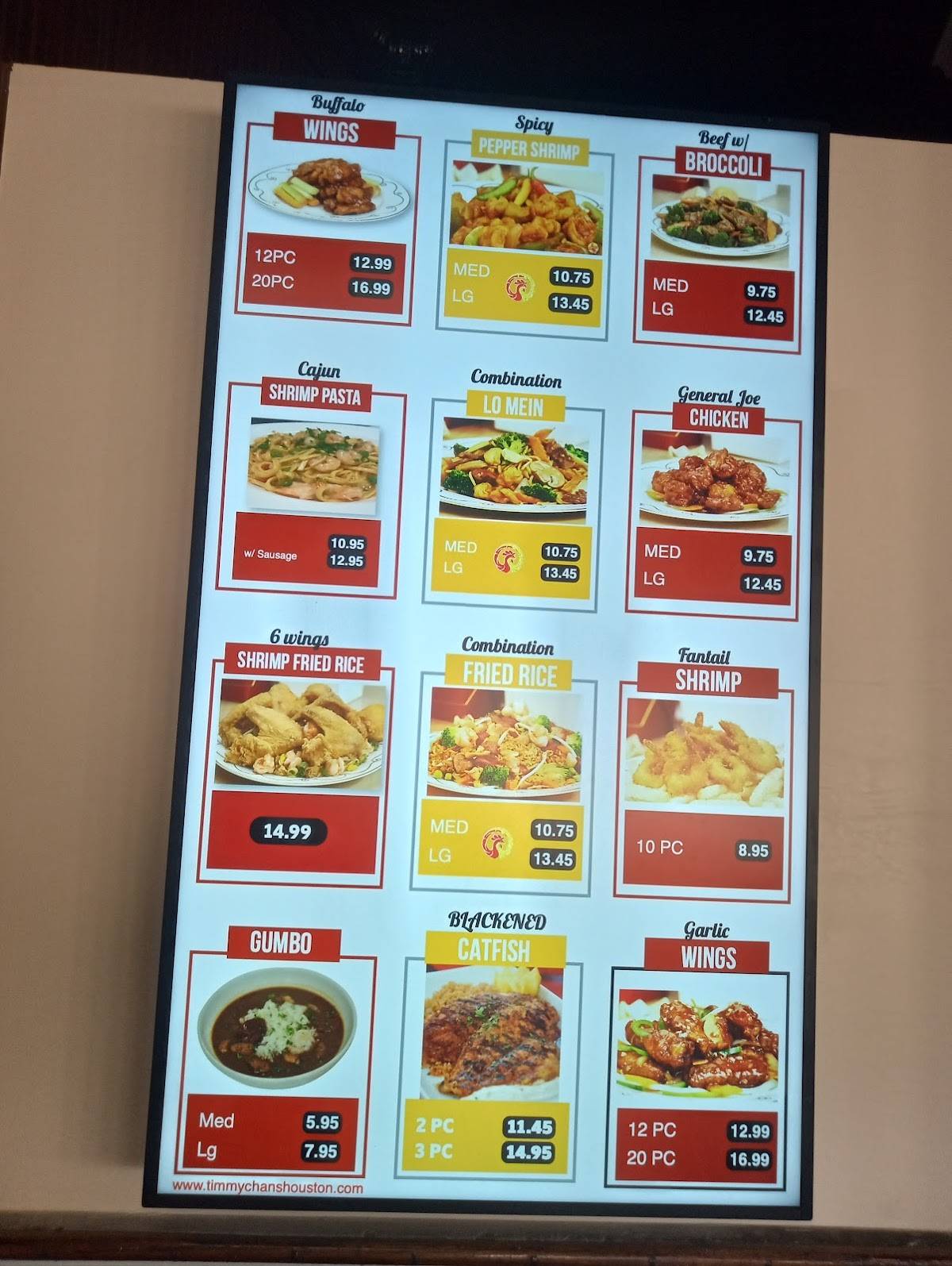 Menu at Timmy Chan's restaurant, Houston, 9550 Bissonnet St