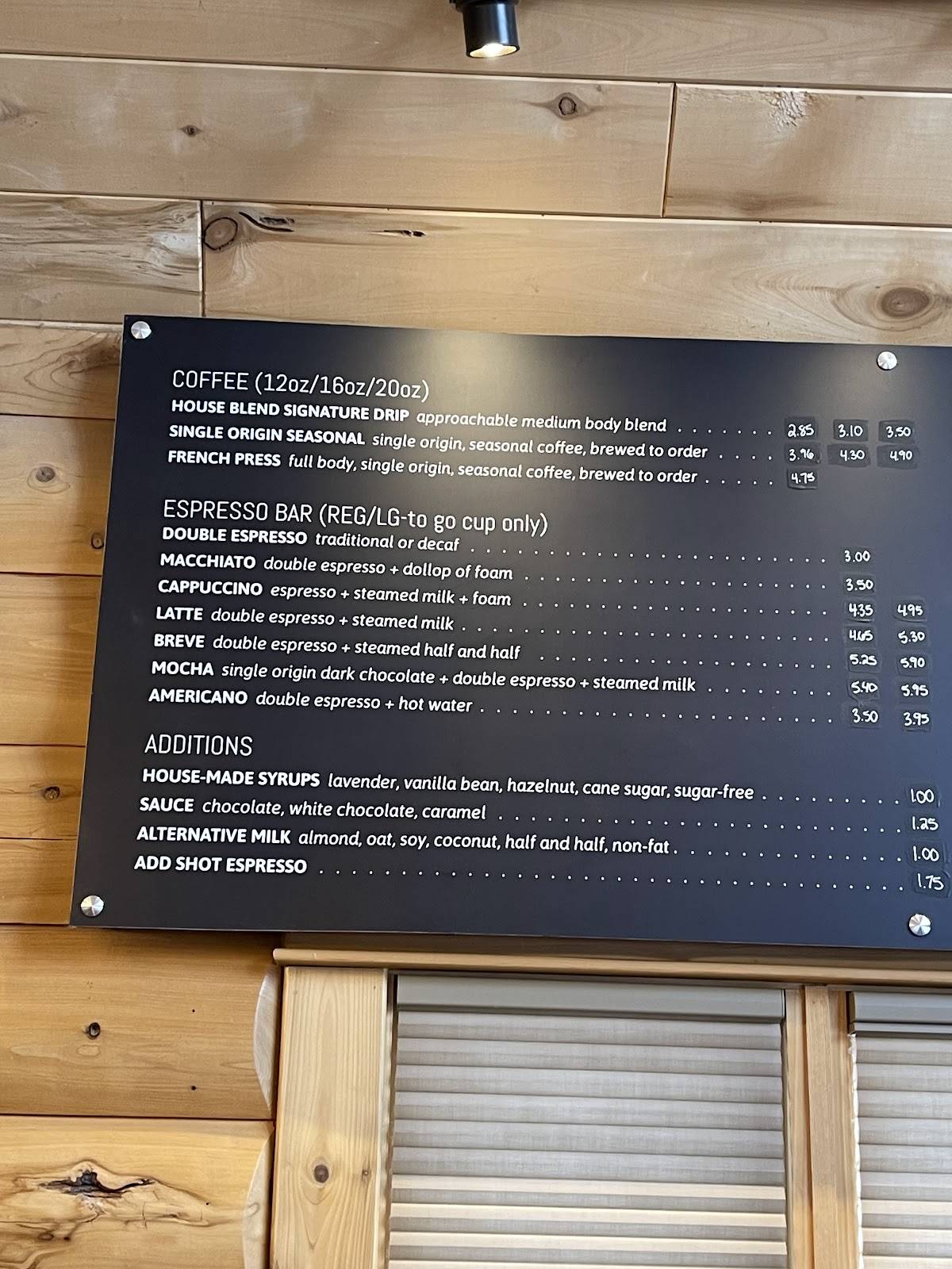 Menu at Tiny Timbers Resort & Coffee Bistro cafe, South Fork