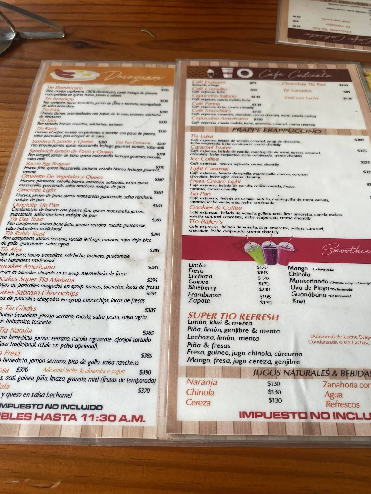 Menu at Tio Pan Restaurante, Puerto Plata