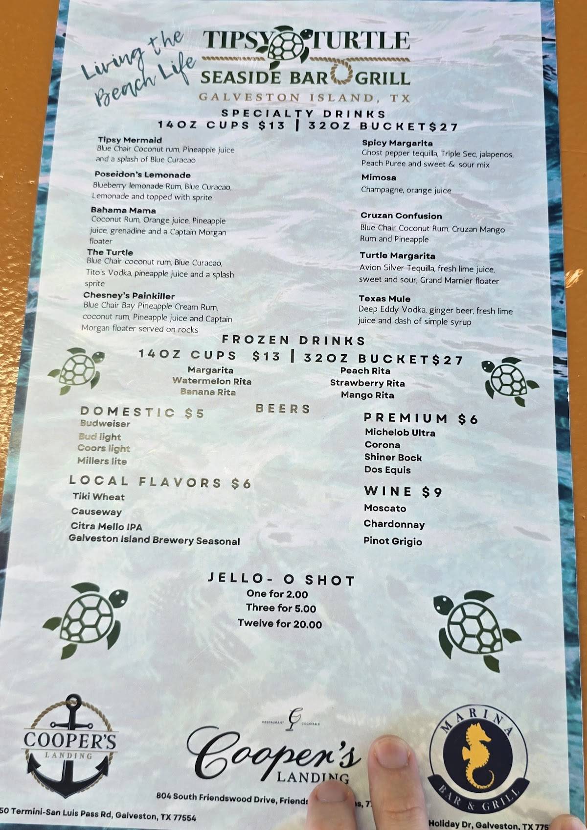 Menu at Tipsy Turtle Seaside Bar & Grill, Galveston