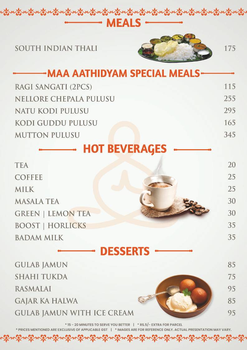 Menu at Maa Aathidyam Multi Cuisine Restaurant, Tirupati