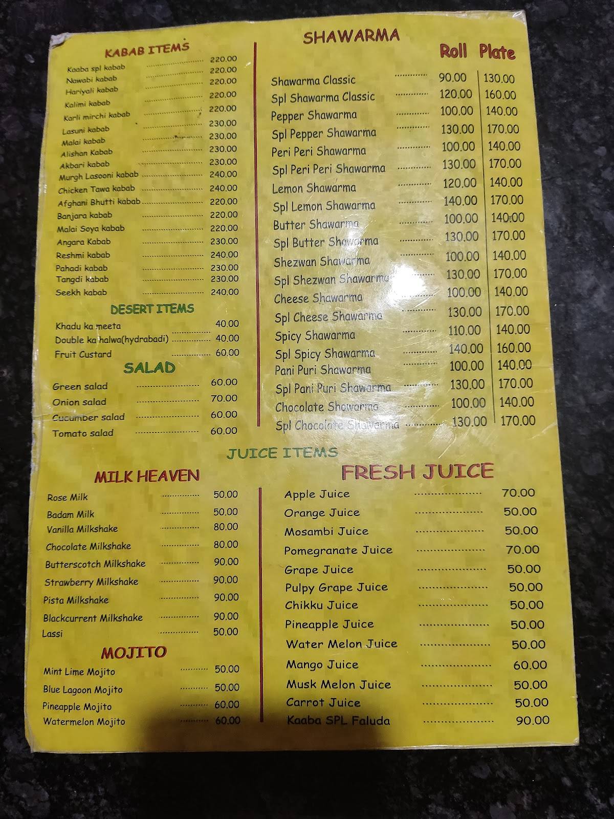 Menu at KAABA GRILL PALACE, Tiruppur