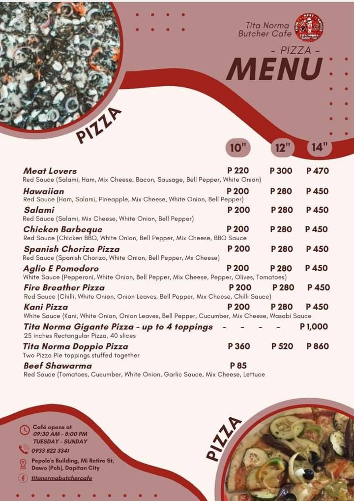 Menu at Tita Norma Butcher Cafe, Dapitan City