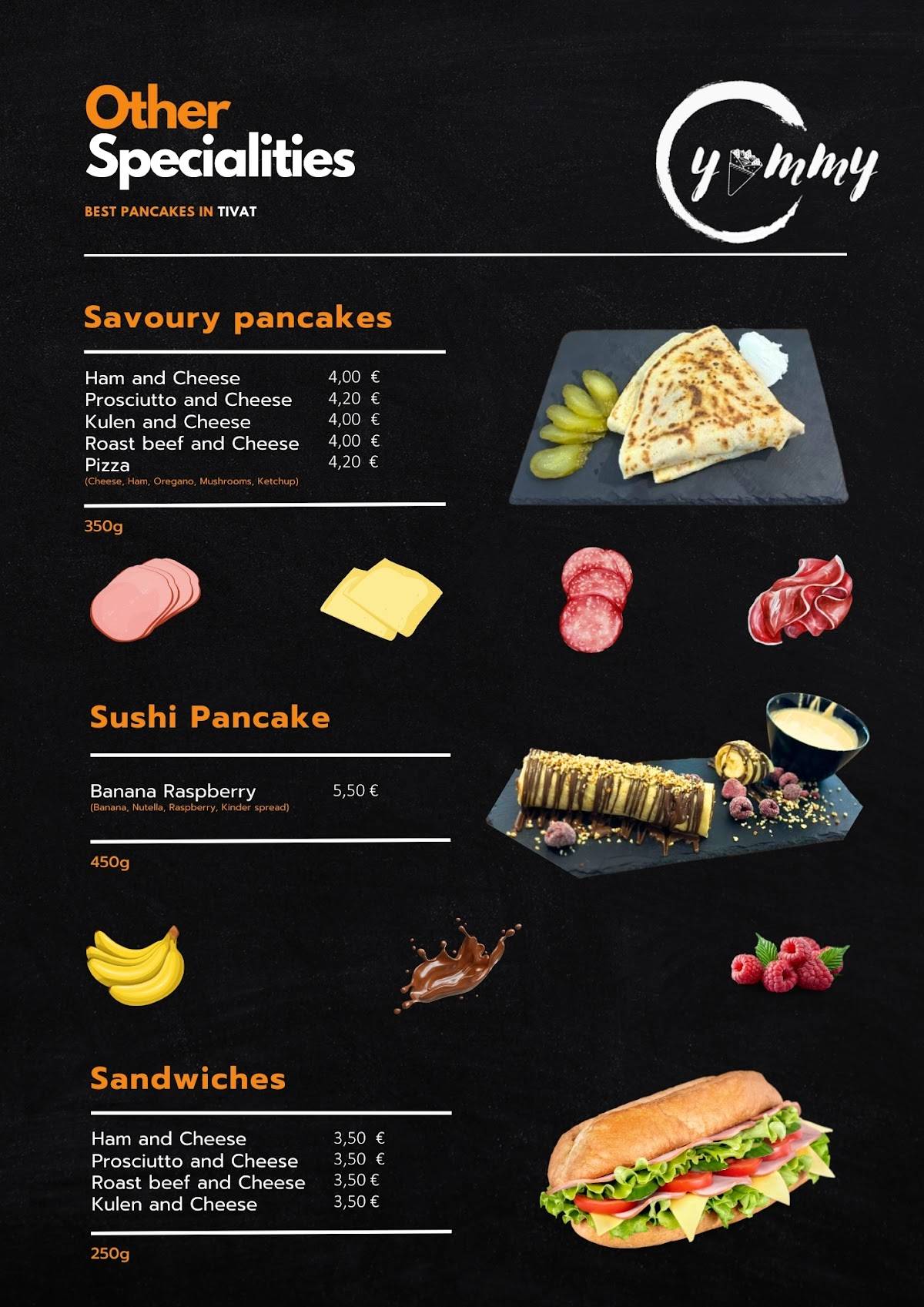 Menu at Yummy restaurant, Tivat