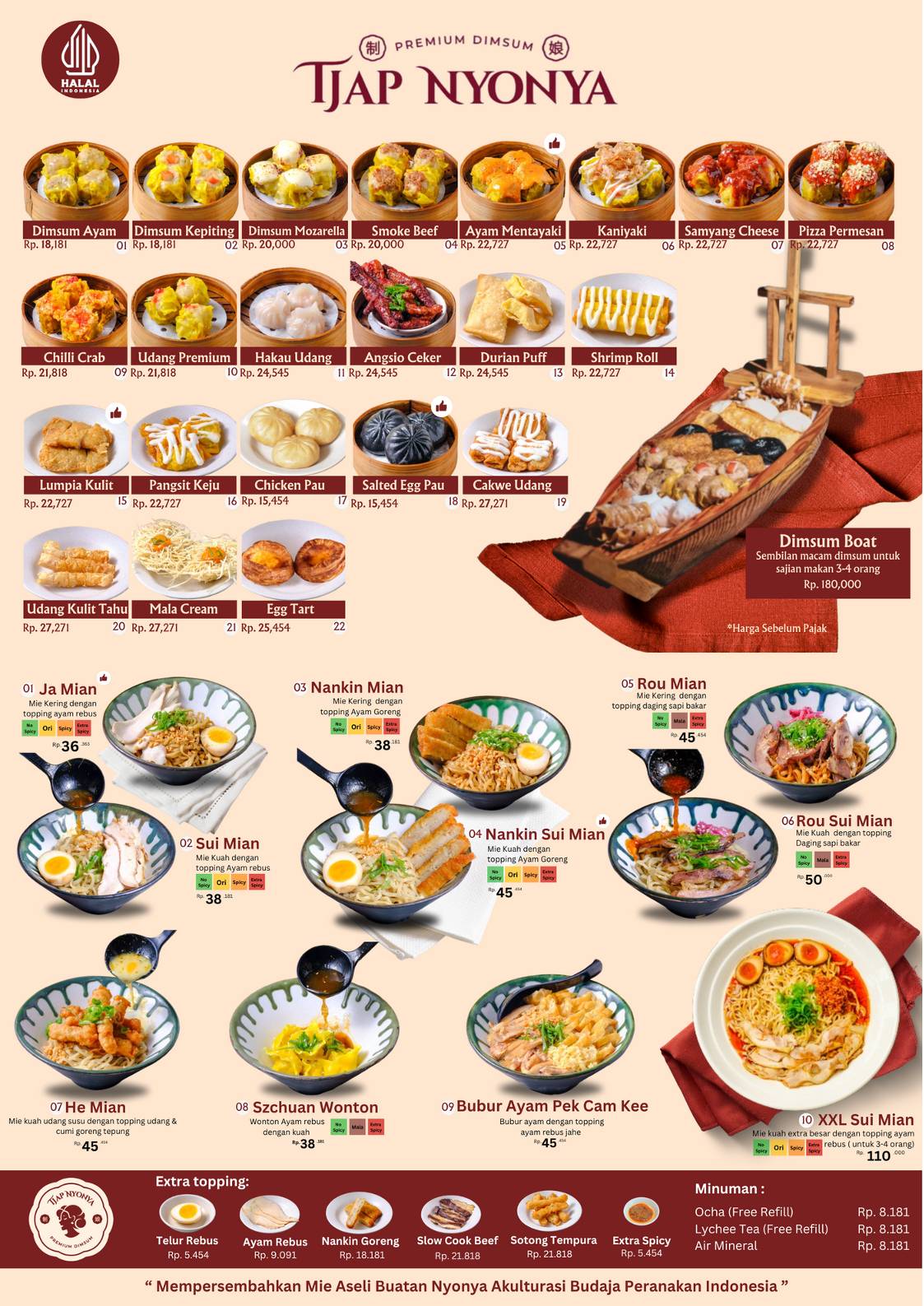 Carta del restaurante Tjap Nyonya, Purimas 2, Batam