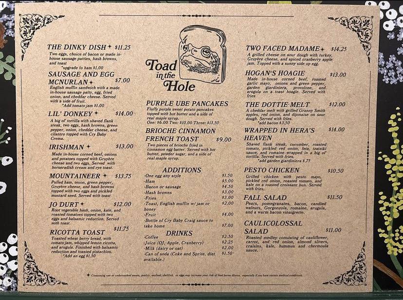 Menu at Toad in the Hole restaurant, Eagle River