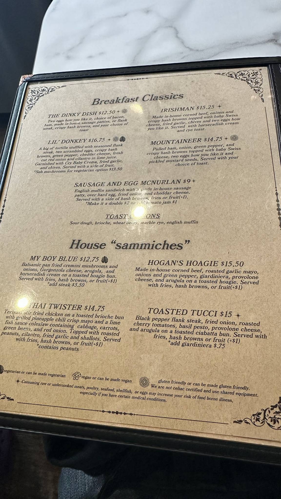 Menu at Toad in the Hole restaurant, Eagle River