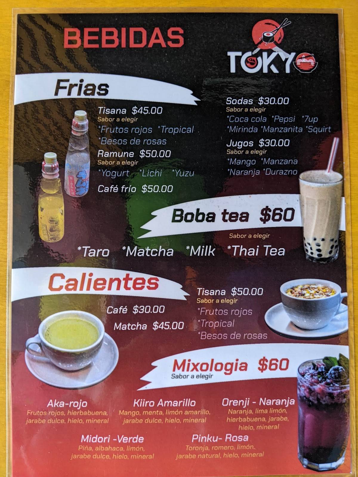 Carta del restaurante Tokyo Comida Japonesa, Ensenada