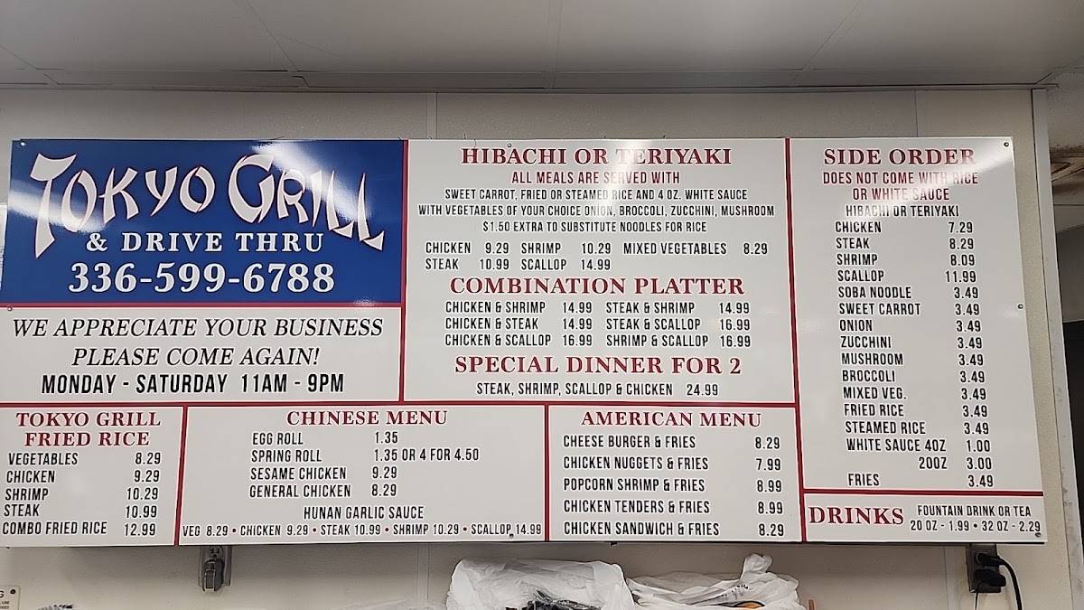 Menu at Tokyo Grill restaurant, Roxboro, Durham Rd