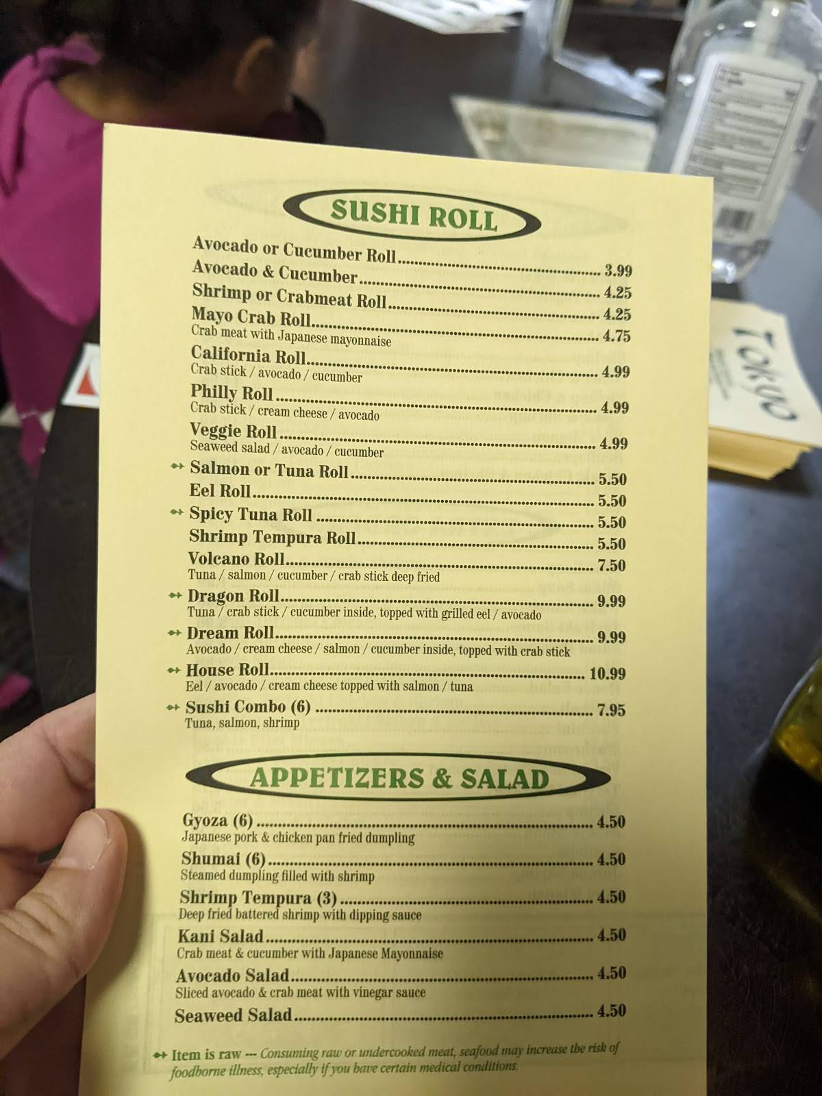 Menu at Tokyo Hibachi Express restaurant, Colonial Heights