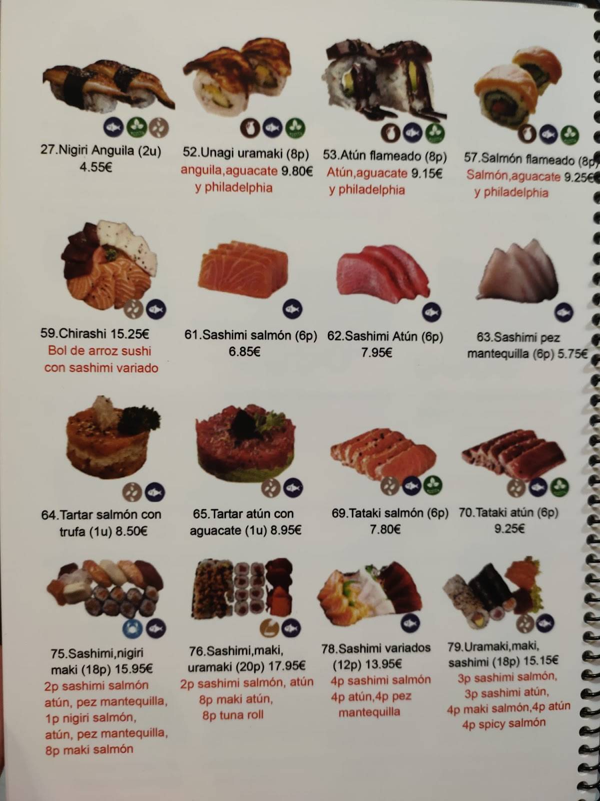Carta del restaurante Tokyo Sushi, Tàrrega