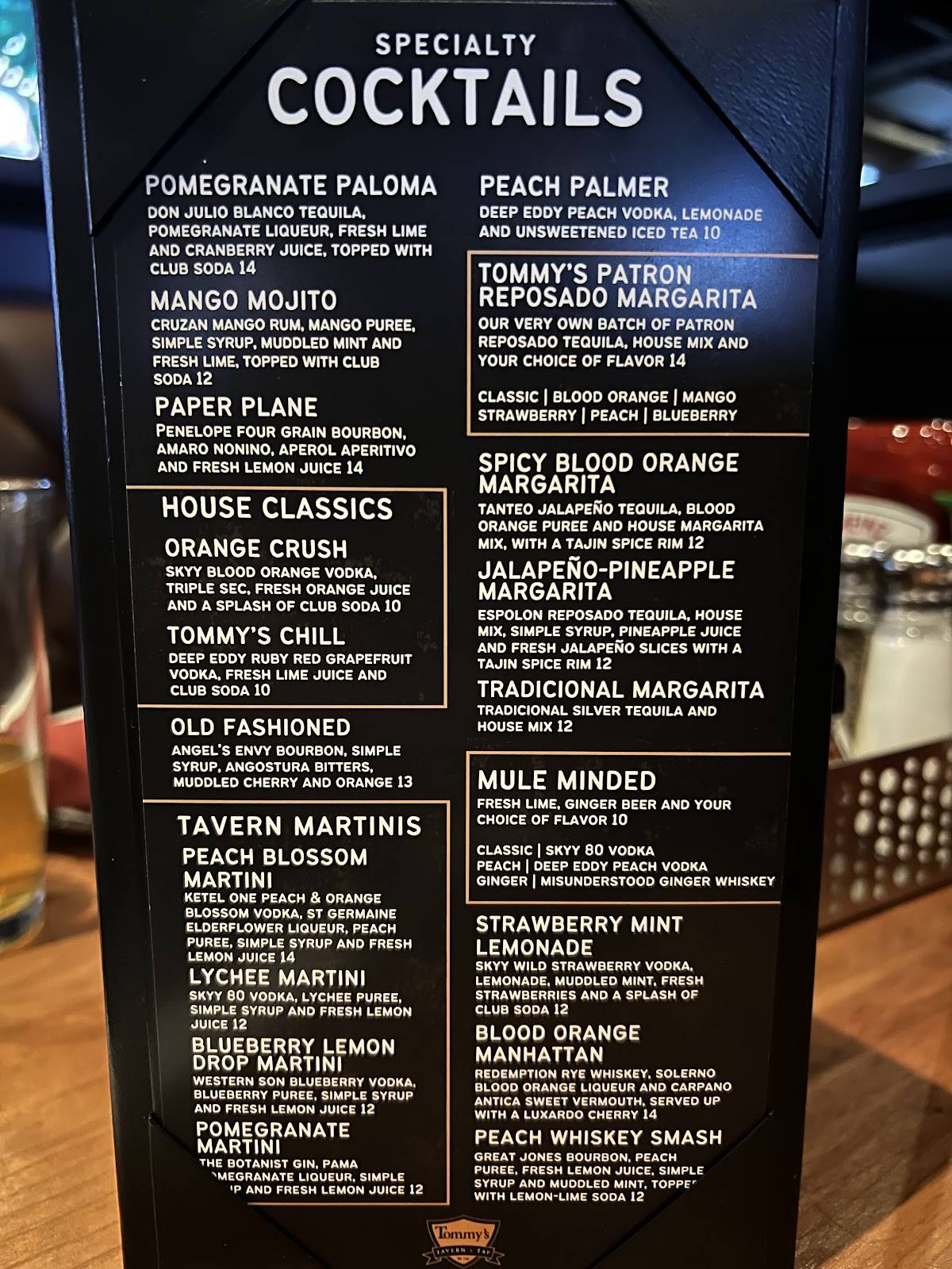 Menu at Tommy's Tavern + Tap restaurant, Sea Girt
