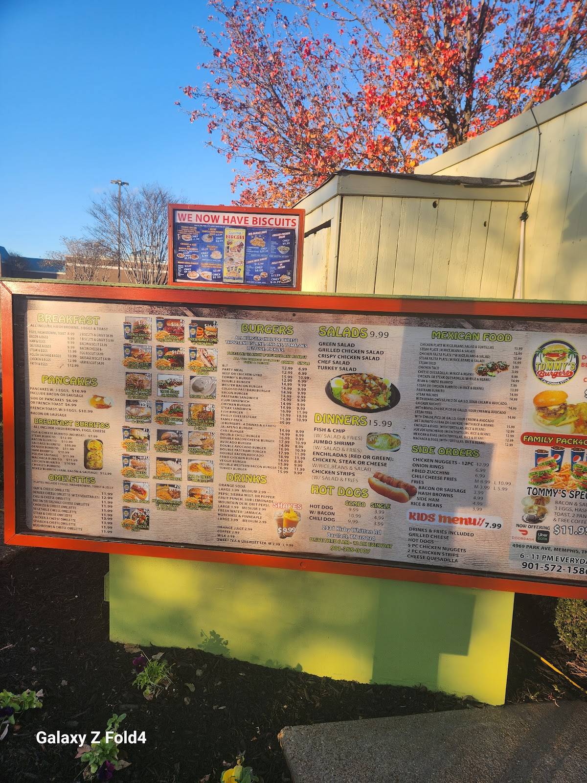 Menu at Tommys burgers california style fast food, Bartlett
