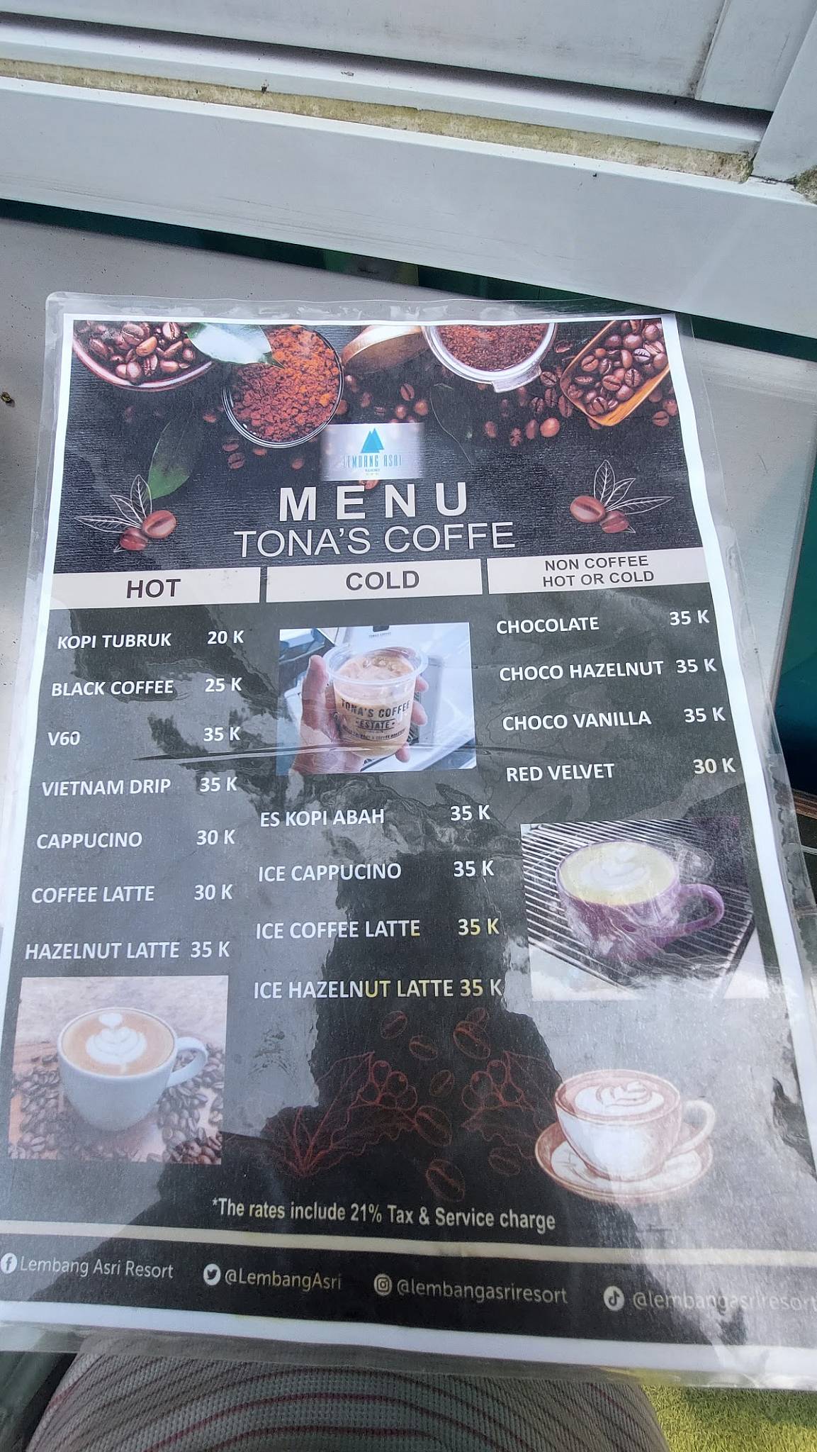 Menu at Tona's Coffee Lembang Asri Resort, Lembang