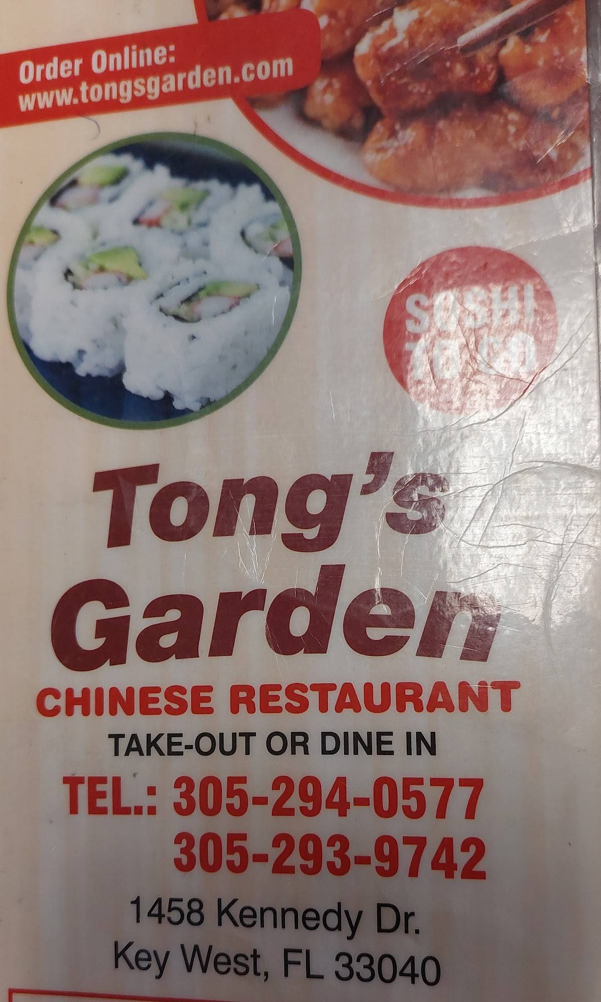 Menu at Tong's Garden restaurant, Key West, Kennedy Dr