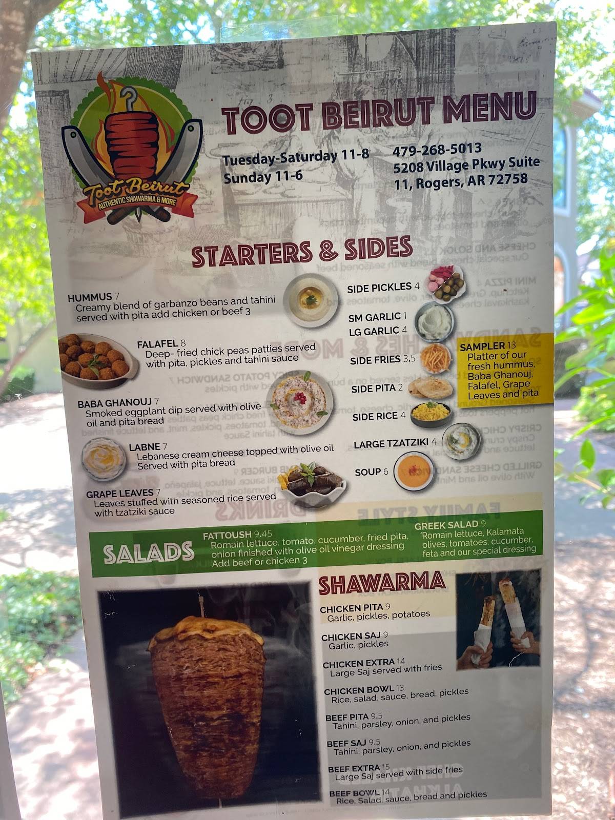 Menu at Toot Beirut Shawarma & More restaurant, Rogers