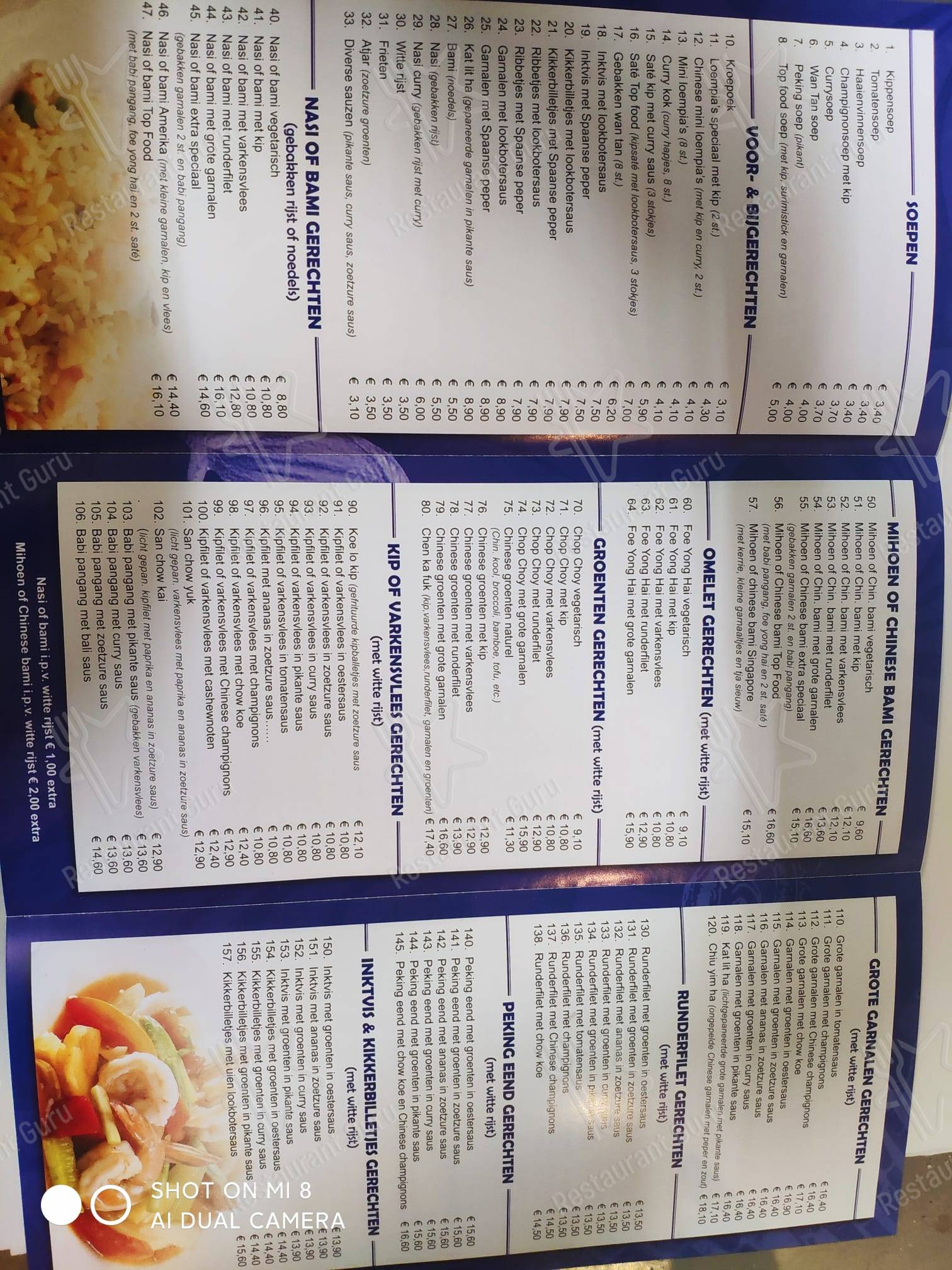 Menu at Top Food, Stekene, Dorpsstraat 93