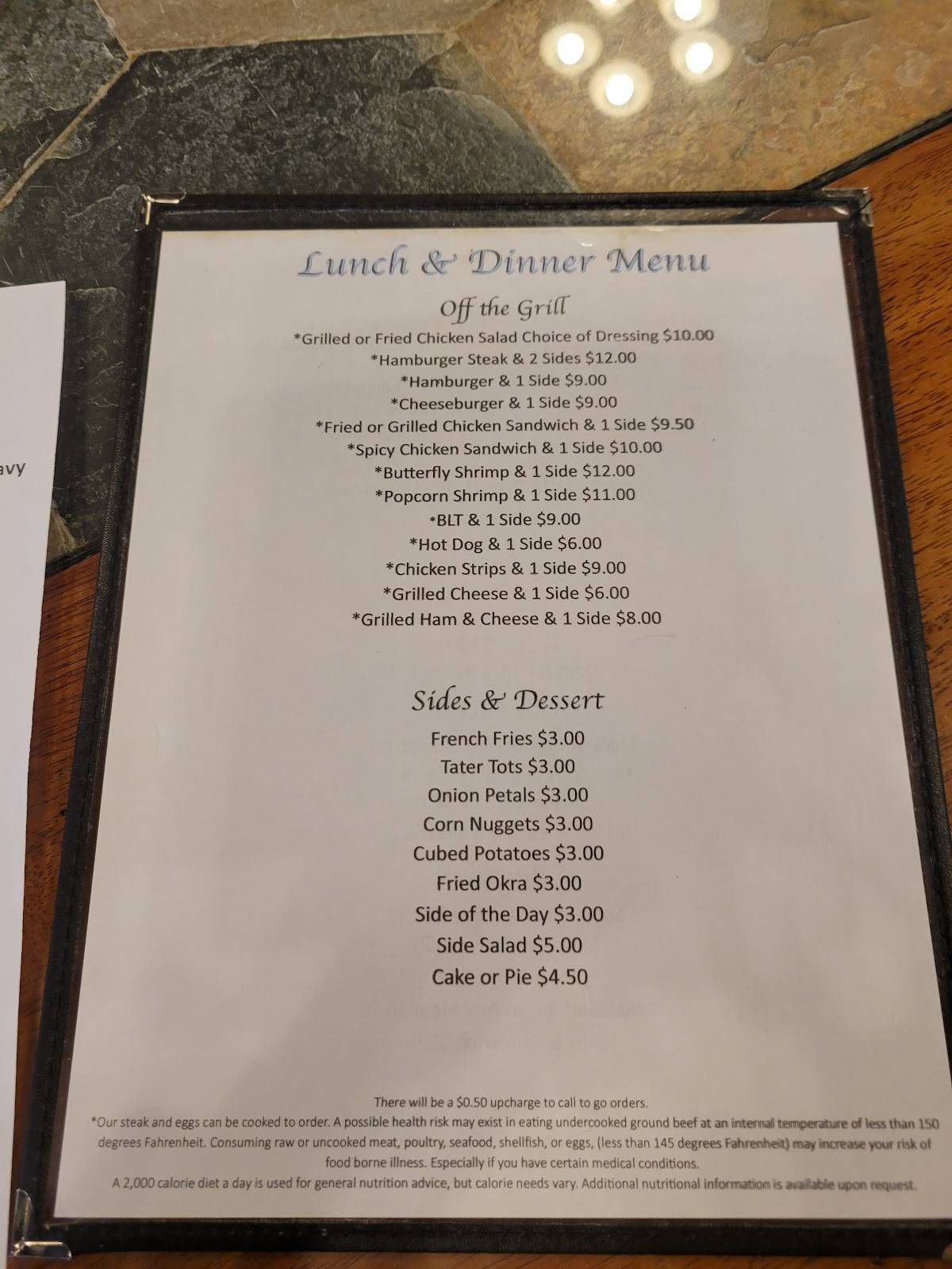 Menu at Top of the Ridge Restaurant, Portland, 111 Main St