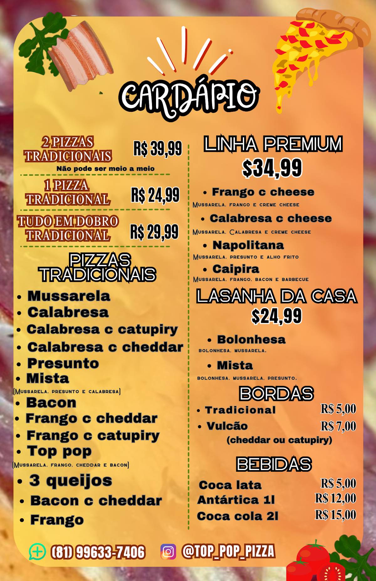 Menu em Top pop pizza restaurante, Recife