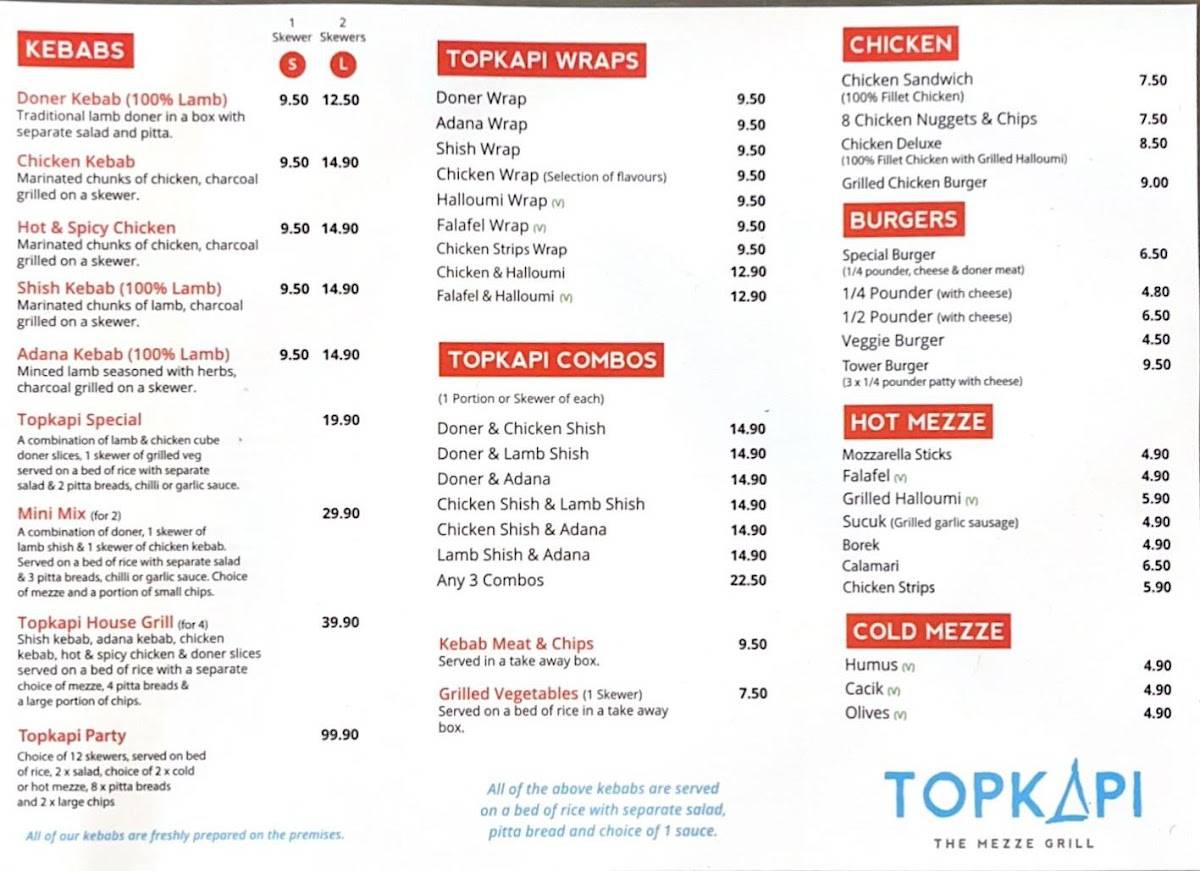 Menu at Topkapi Meze Grill fast food, Bromley, 189 Southborough Ln