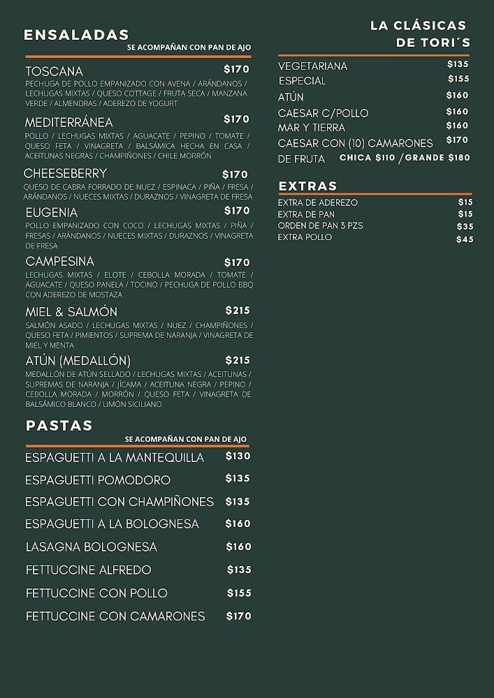 Menu at Tori's Cafe, Tijuana, Av. Sirak Baloyan 1724
