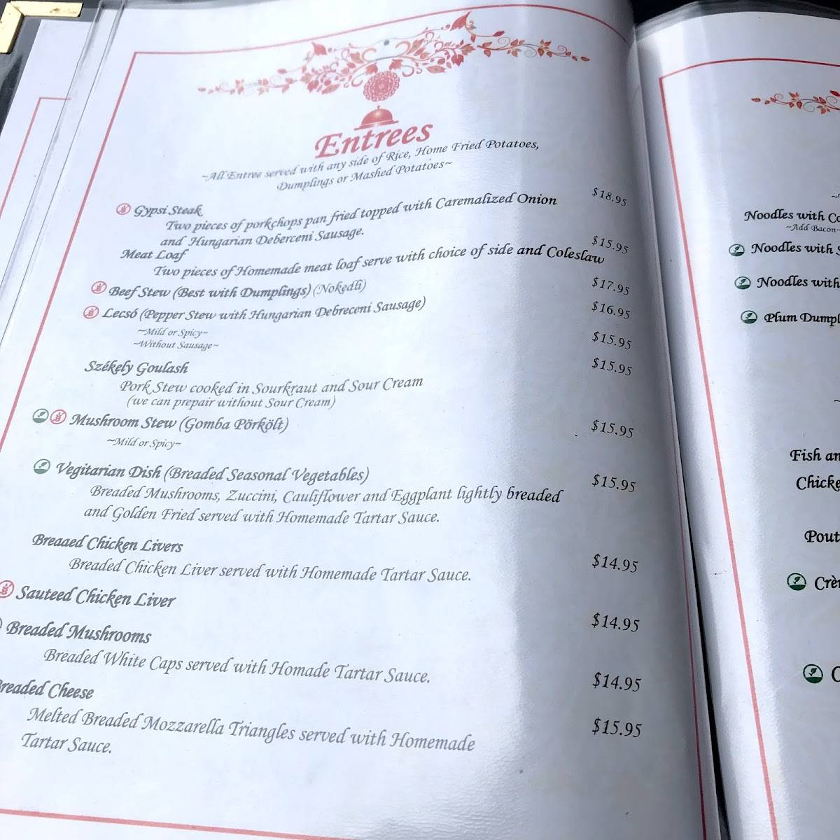 Menu at Budapest Restaurant, Toronto, Danforth Ave