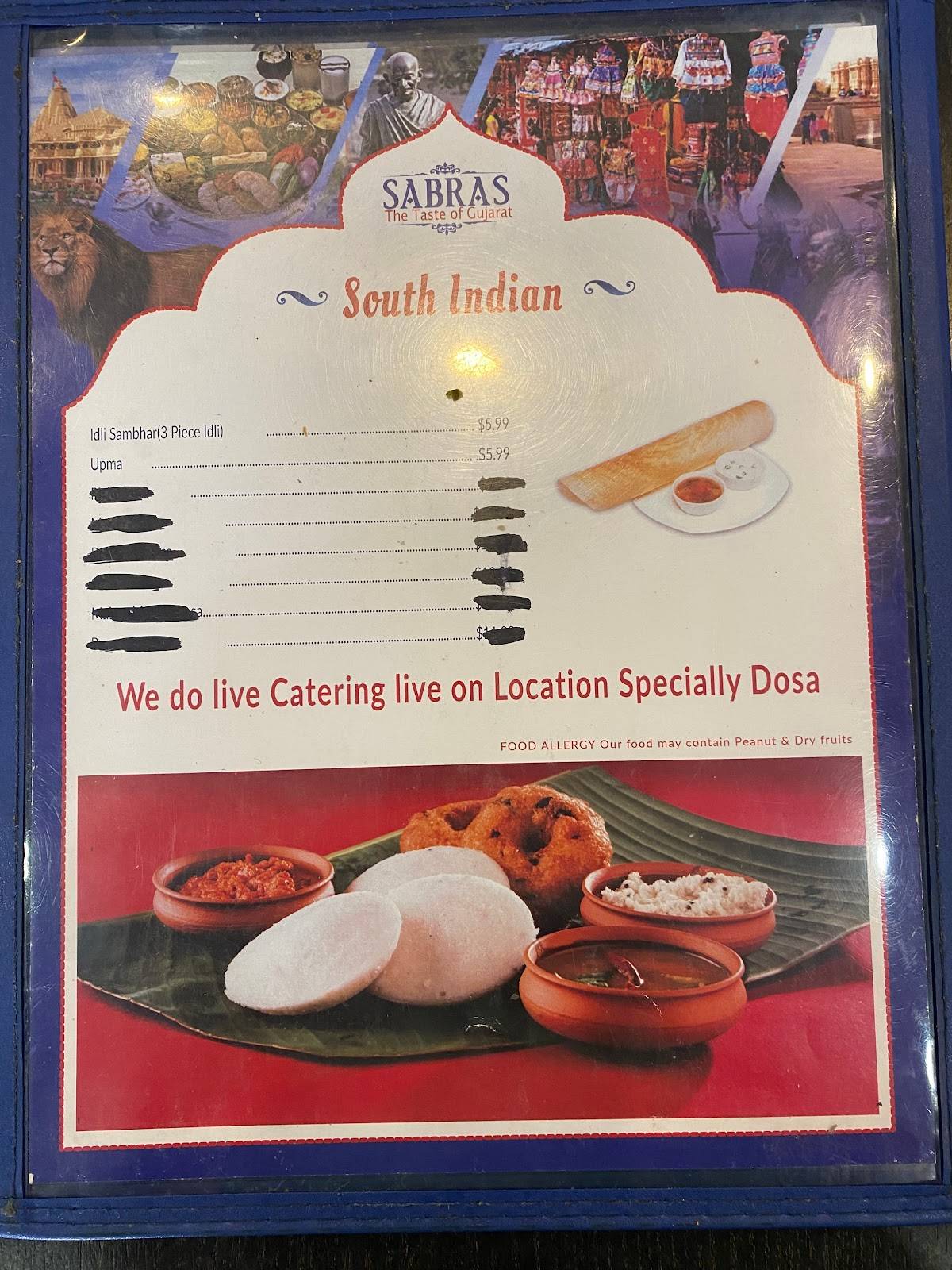Carta del restaurante Sabras - The Taste Of Gujarat, Toronto
