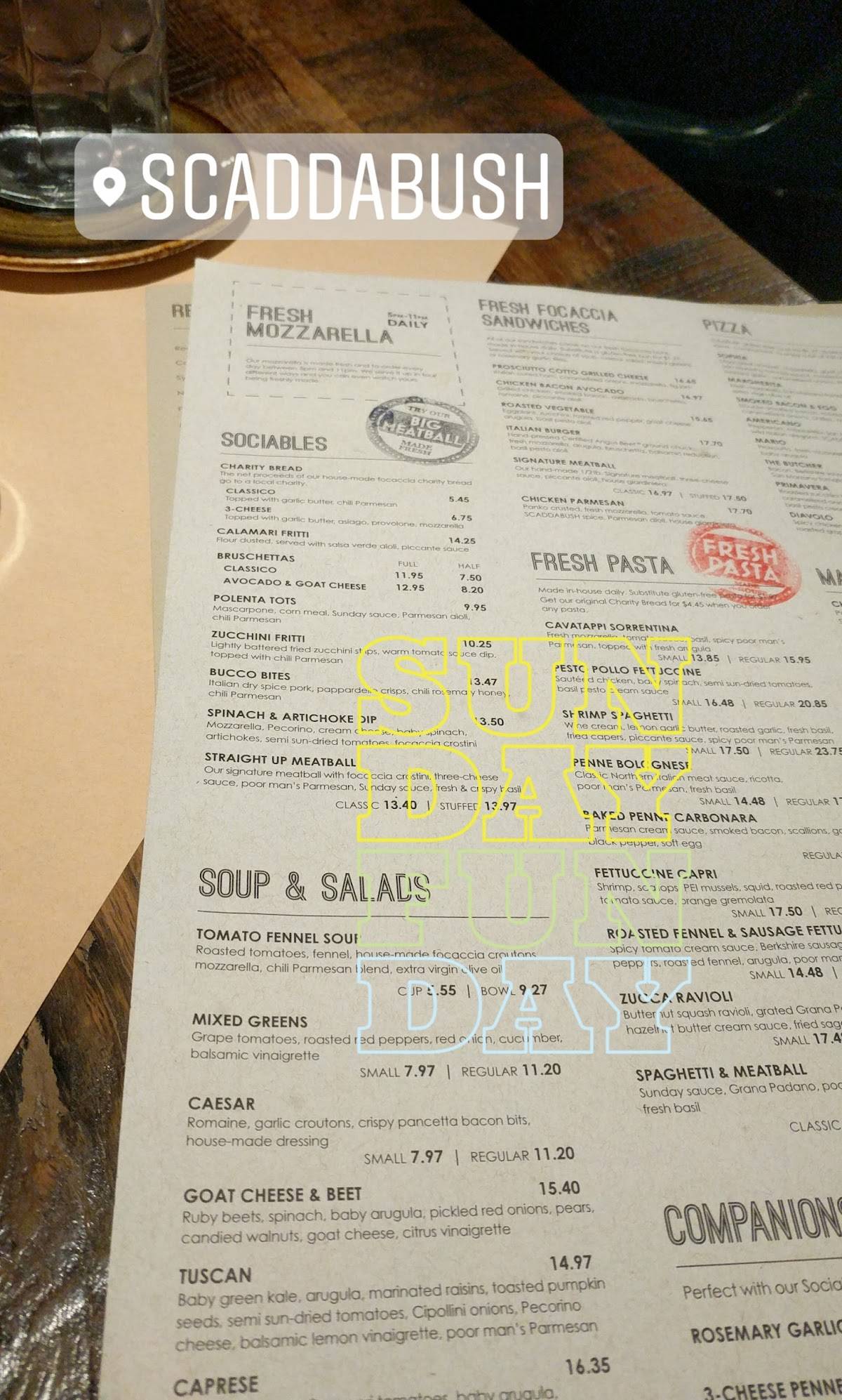 Menu at Scaddabush Italian Kitchen & Bar Vaughan, Toronto, 20 Colossus Dr
