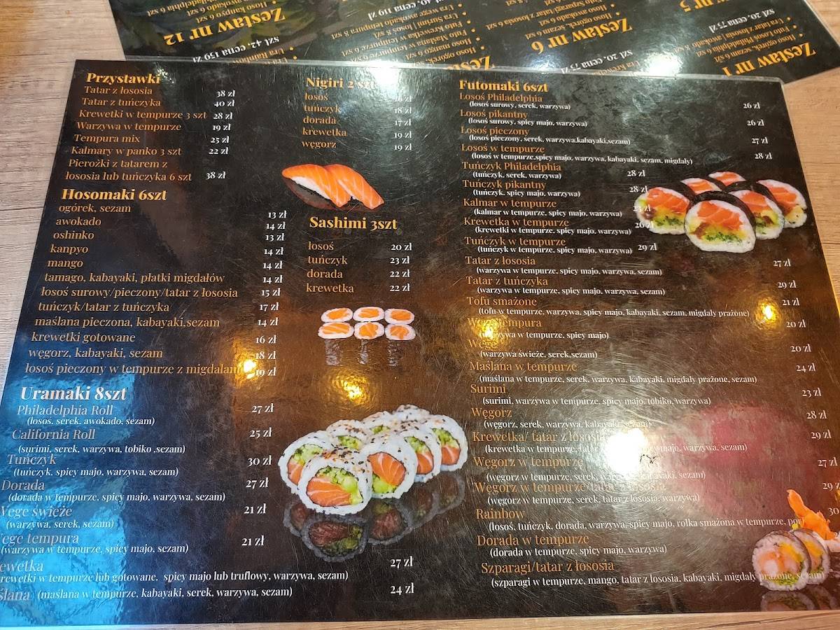 Menu at Tosaka Sushi restaurant, Lublin