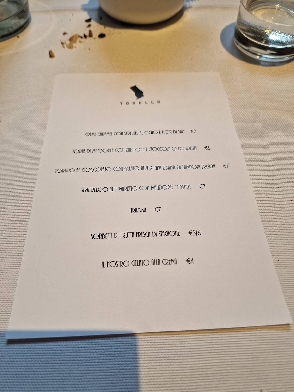 Menu da Tosello pizzeria, Piacenza