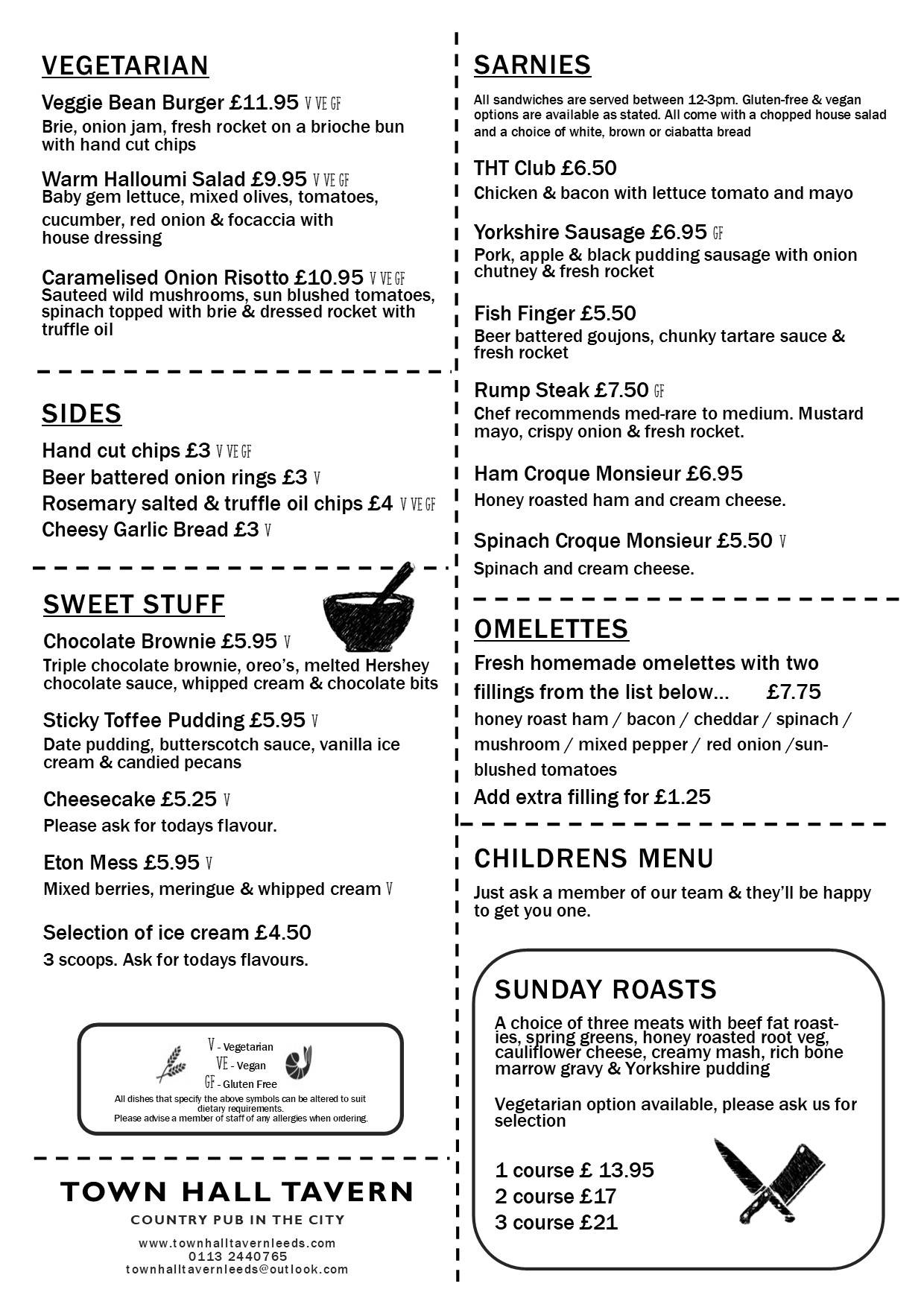 Menu at Town Hall Tavern pub & bar, Leeds