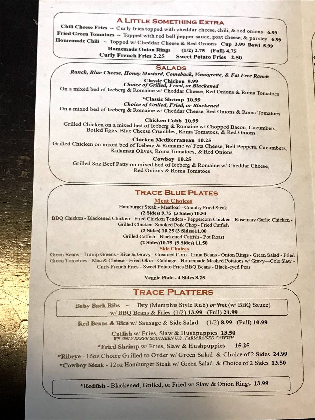 Menu at The Trace Grill restaurant, Ridgeland, 574 US-51 suite f